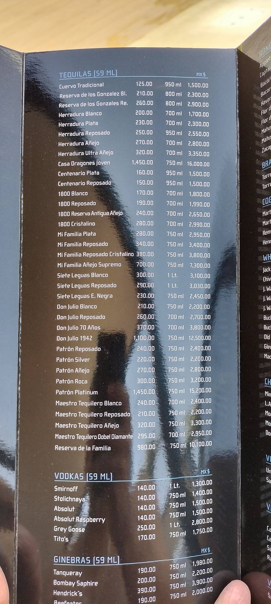 Carta del pub y bar 360° Riu Rooftop Guadalajara, Guadalajara