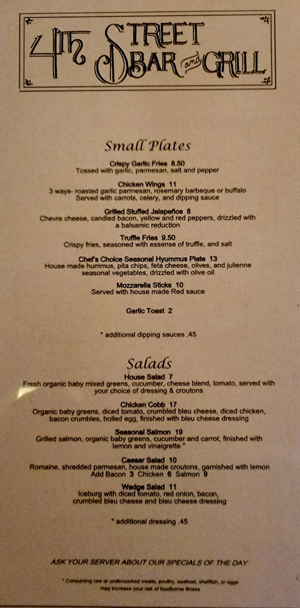 Menu at 4th Street Bar and Grill, La Center, 107 E 4th St