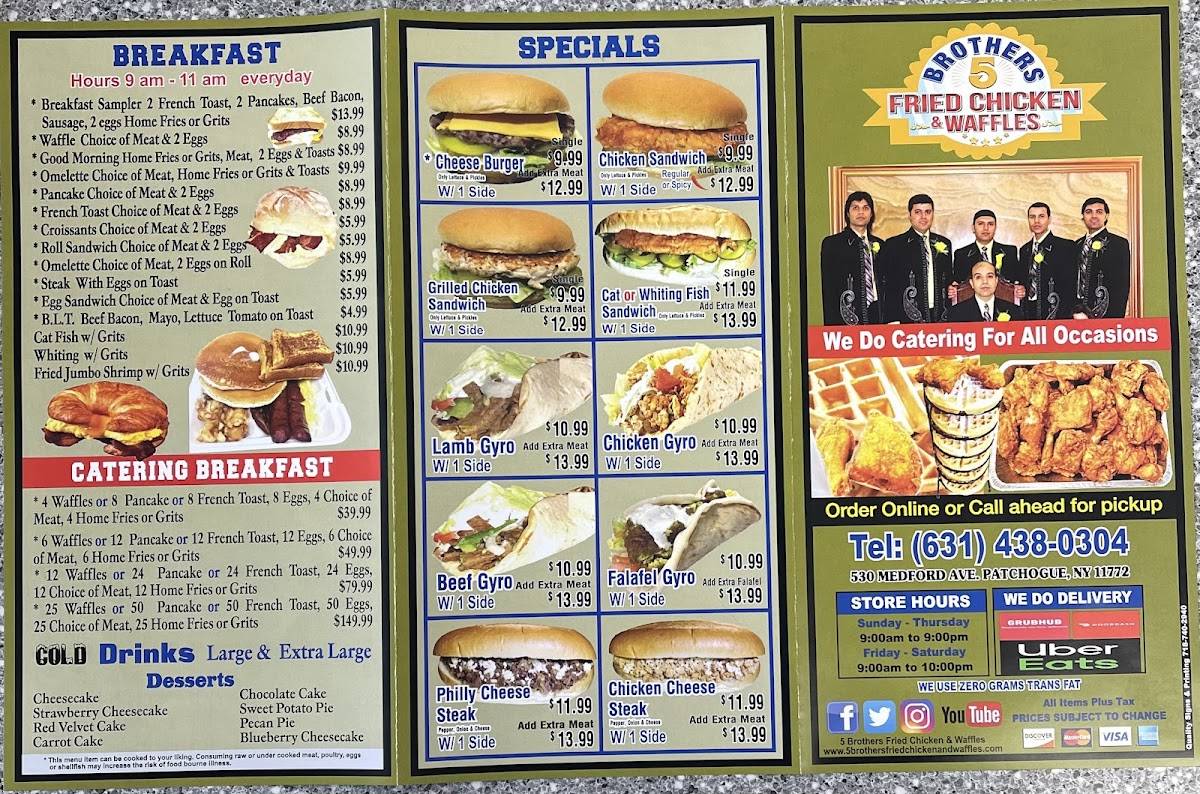 Menu at 5 Brothers Fried Chicken & Waffles restaurant, Patchogue