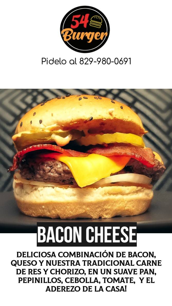 Menu at 54 Burger restaurant, Santo Domingo