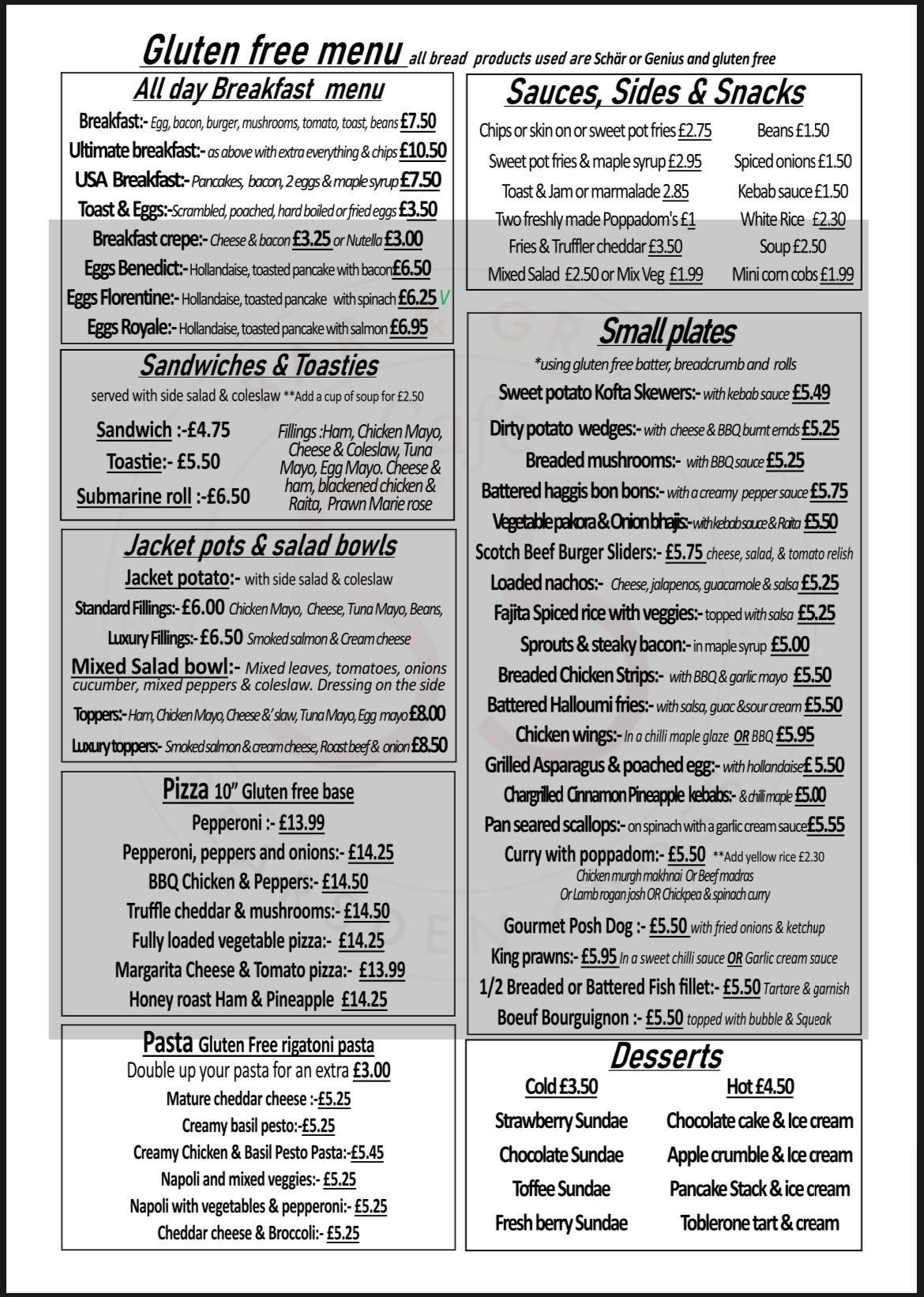 Menu at 55 Bar Grill, Glasgow