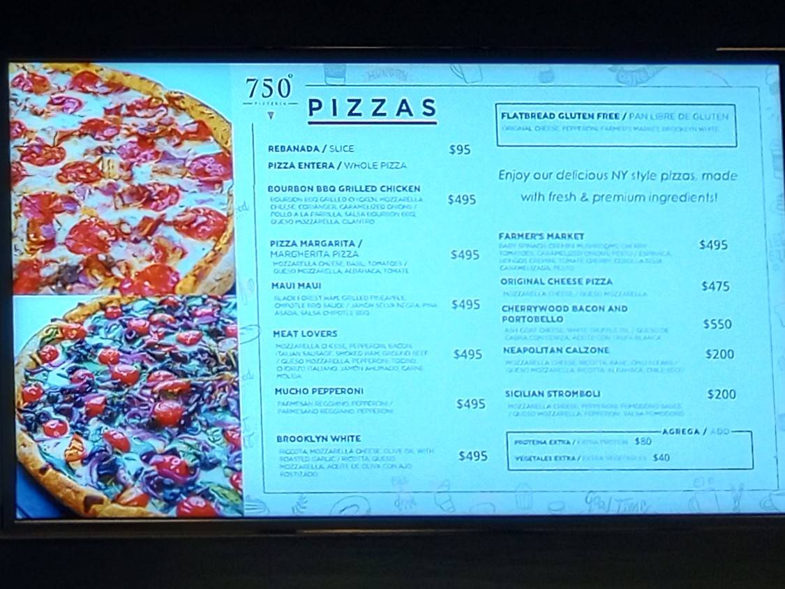 Menu at 750° Pizzería @ JW Marriott, Cancún