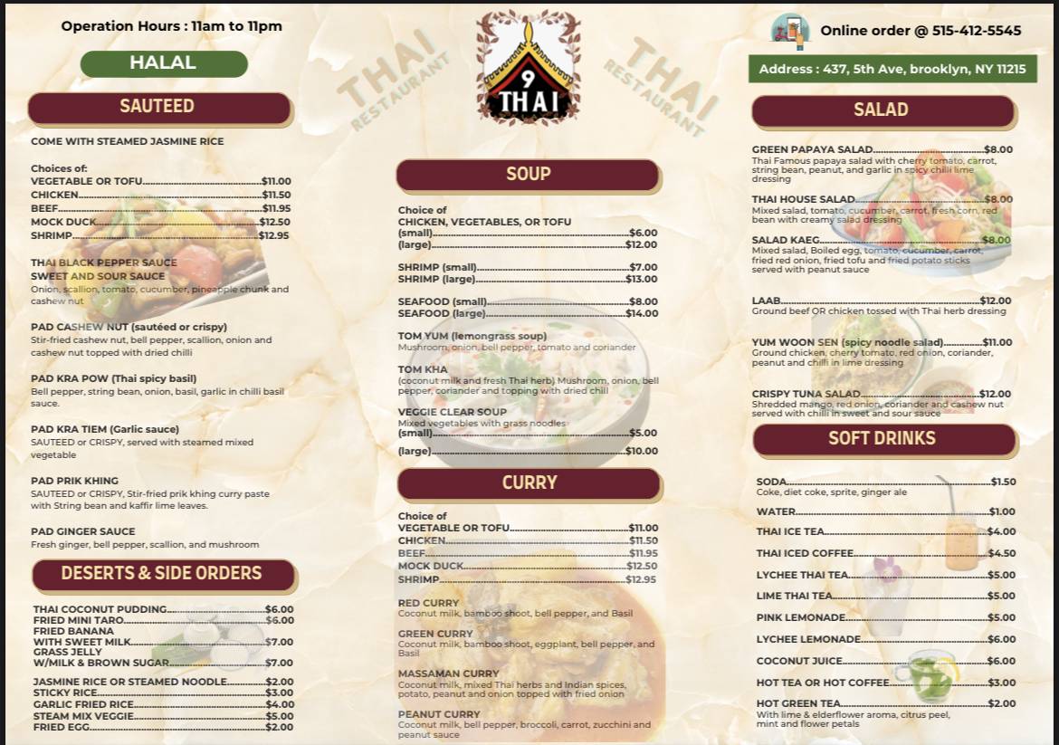 Menu at 9 THAI PALACE restaurant, New York City