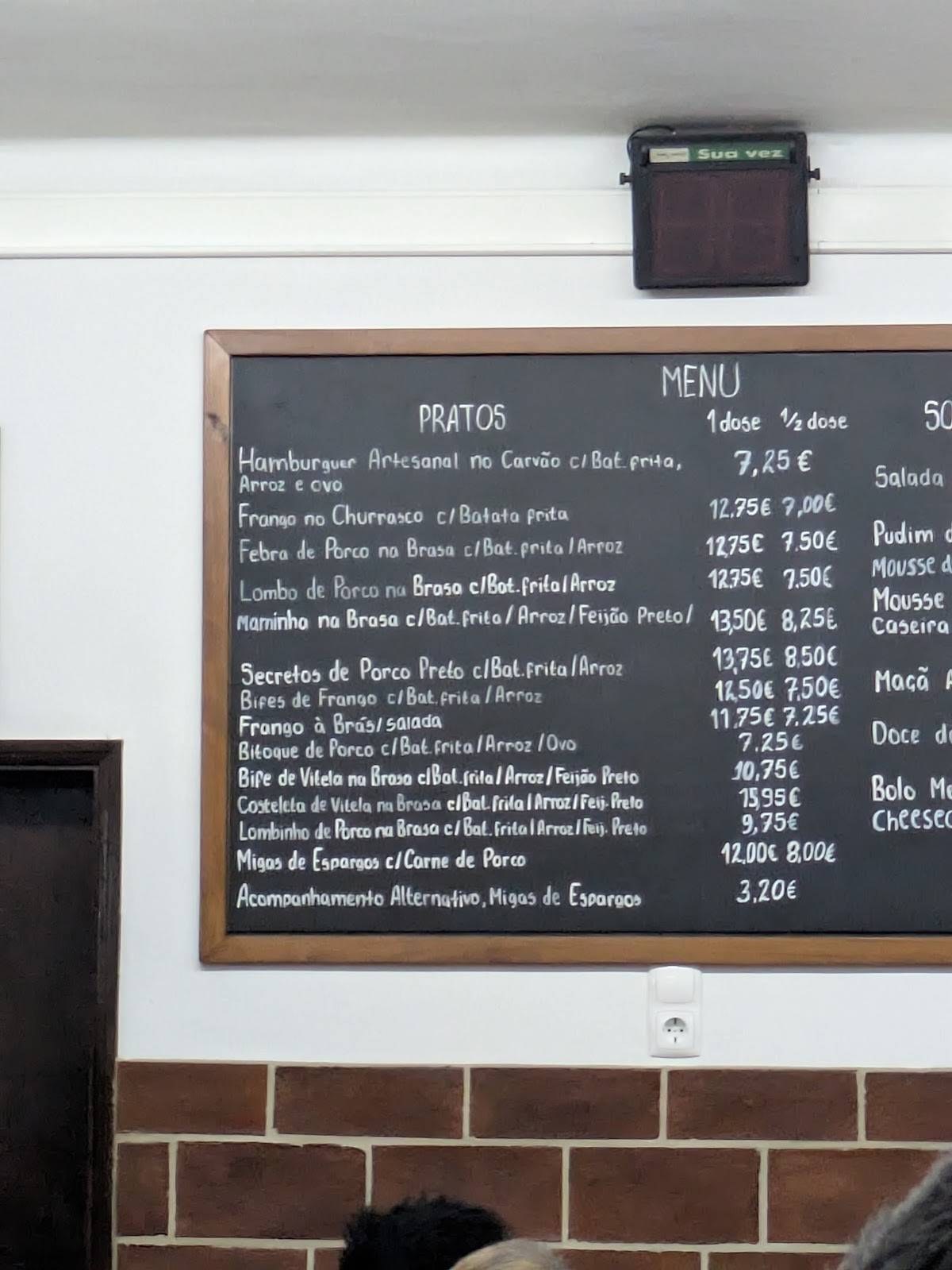 Carta del restaurante A Gruta, Evora