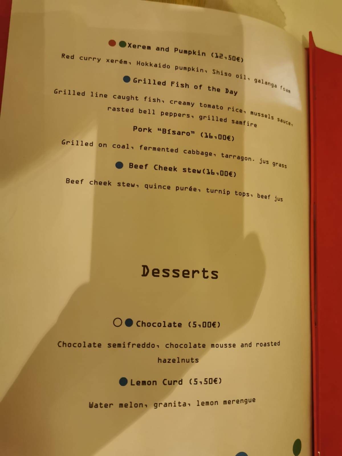 Menu at A Nossa Casa restaurant, Lisbon, R. da Atalaia 31
