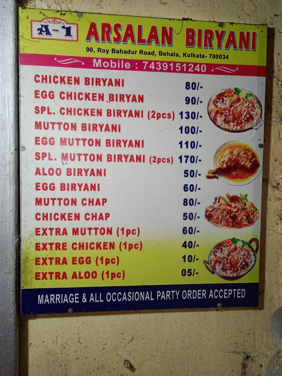 Menu at A1 ARSALAN BIRYANI, Kolkata, 90