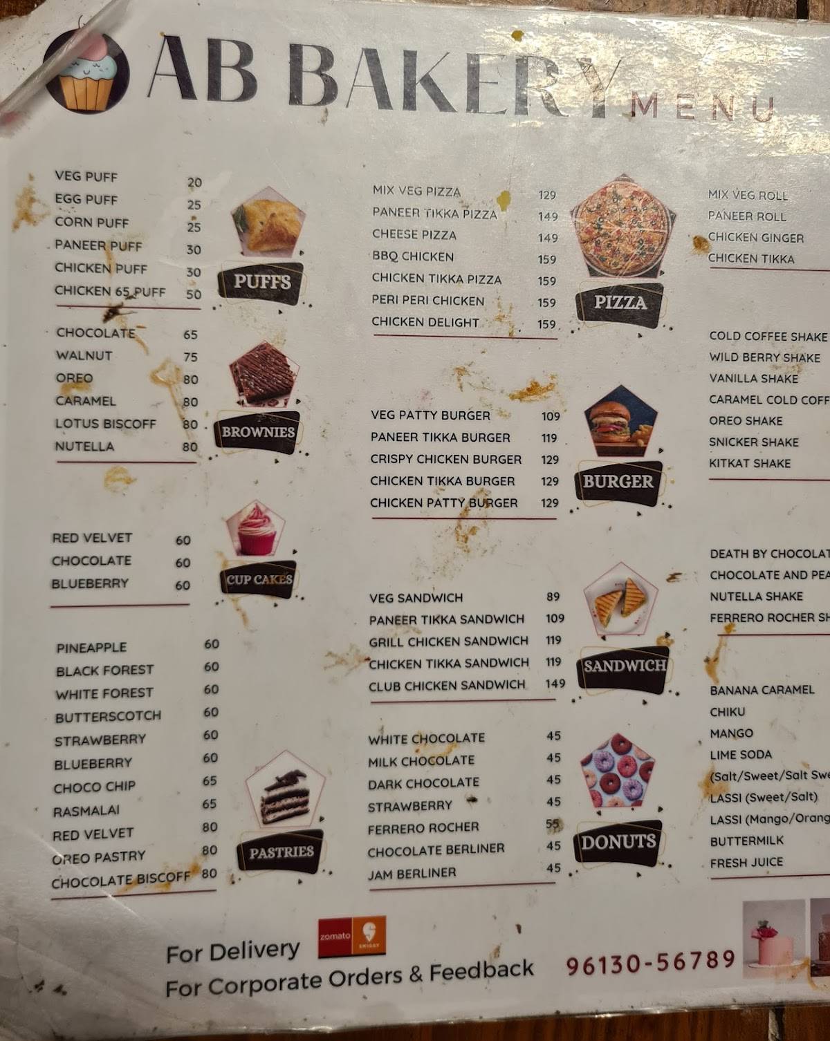 Menu at AB BAKERY, Hyderabad