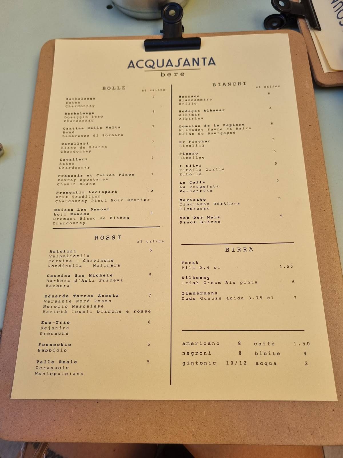 Menu da ACQUASANTA pub & bar, Brescia