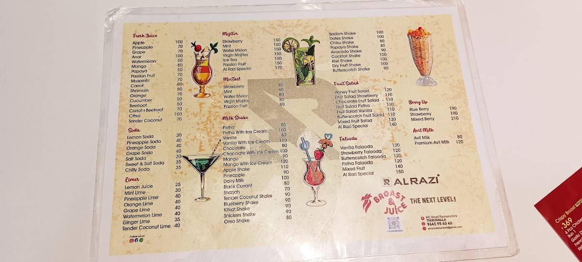 Menu at Al Razi, Thiruvalla