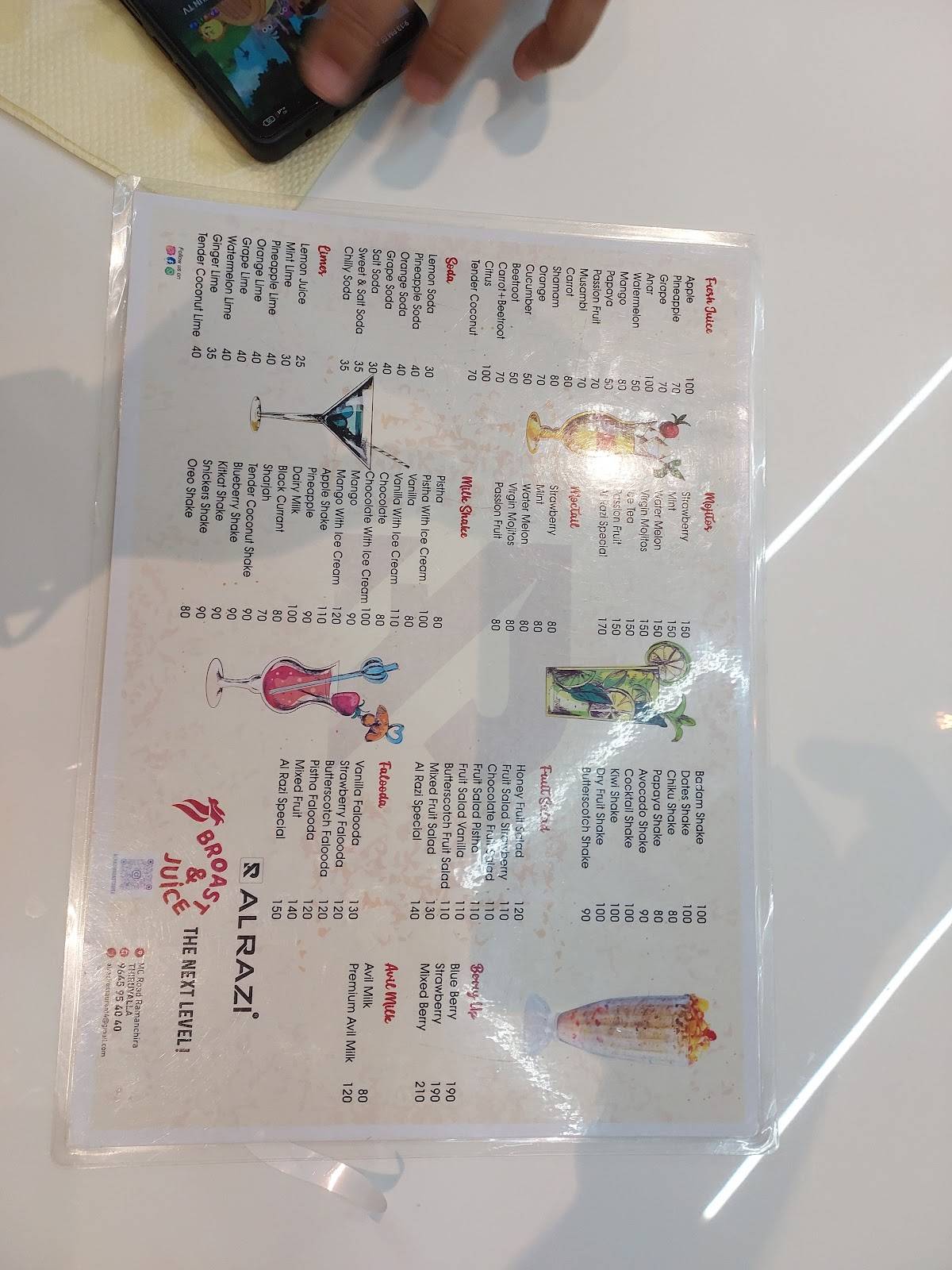 Menu at Al Razi, Thiruvalla