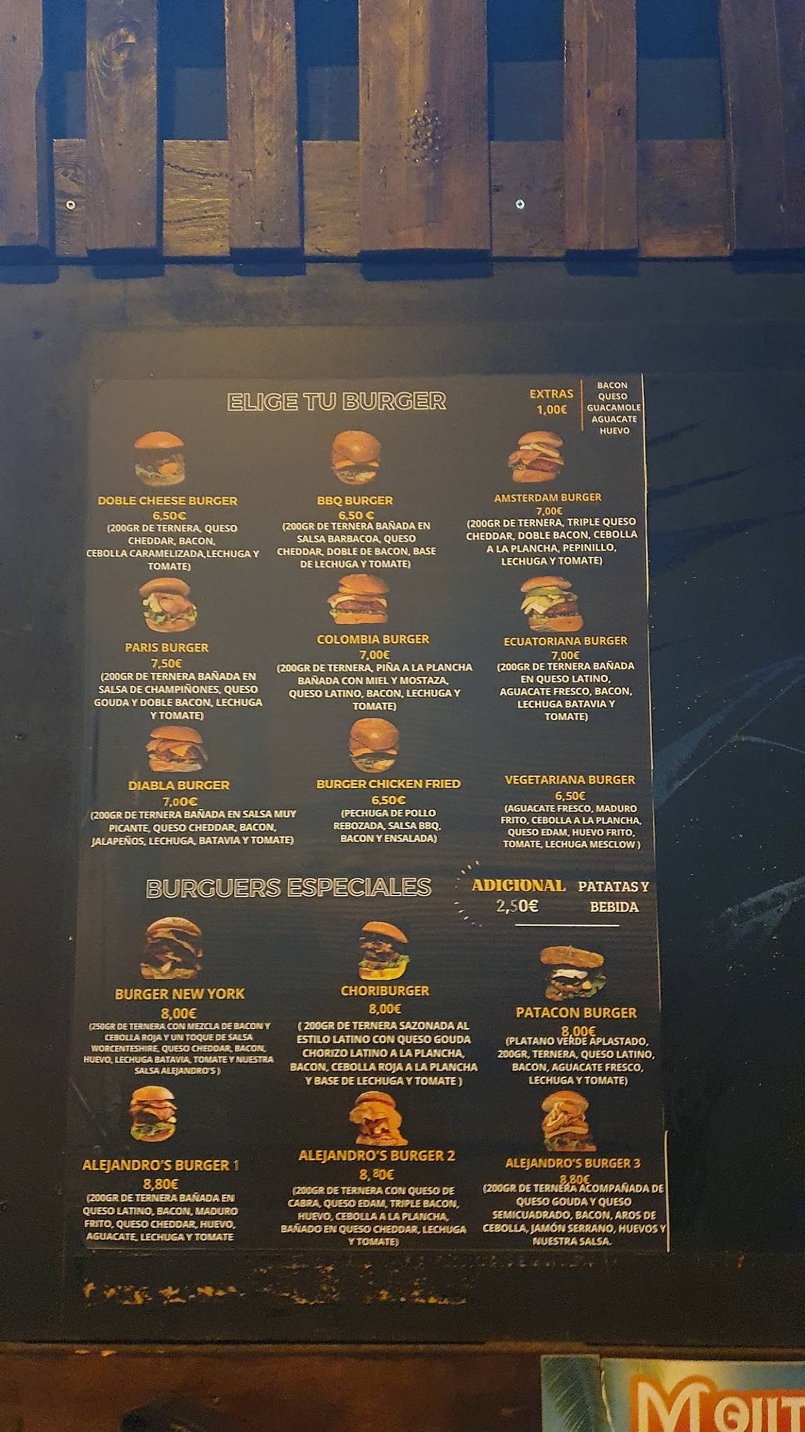 Carta del restaurante ALEJANDRO´S BURGER, Madrid