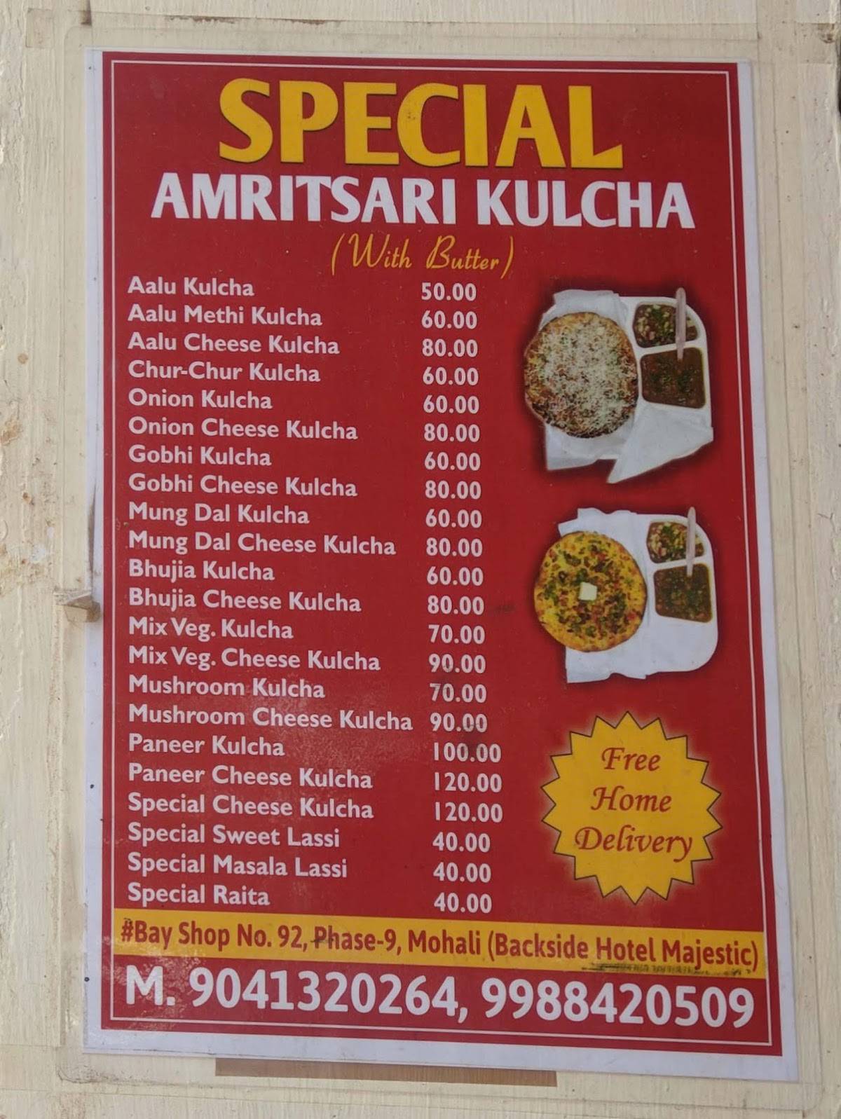 Menu at AMRITSARI KULCHA KRUNCH, Kharar, Sco. 36-A