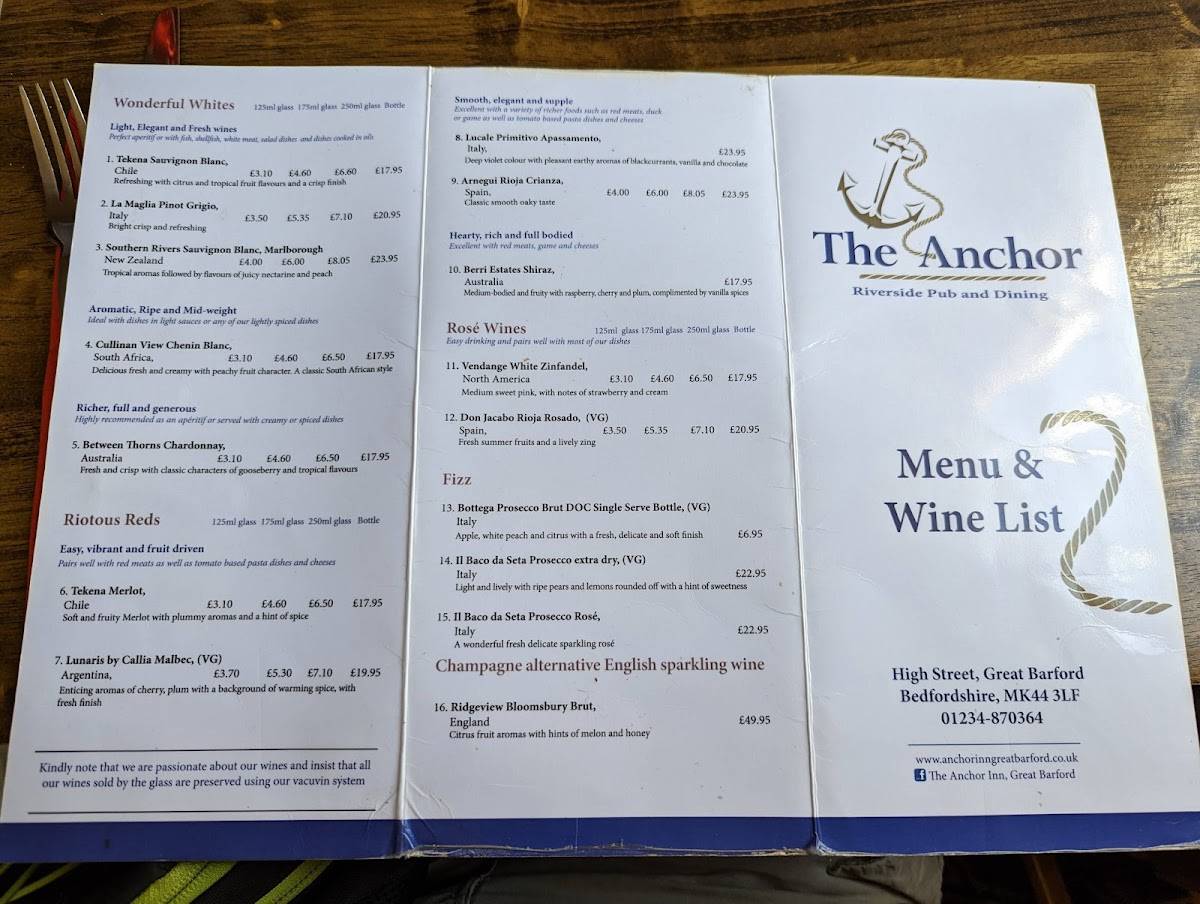 Menu at ANCHOR INN pub & bar, Great Barford, High St