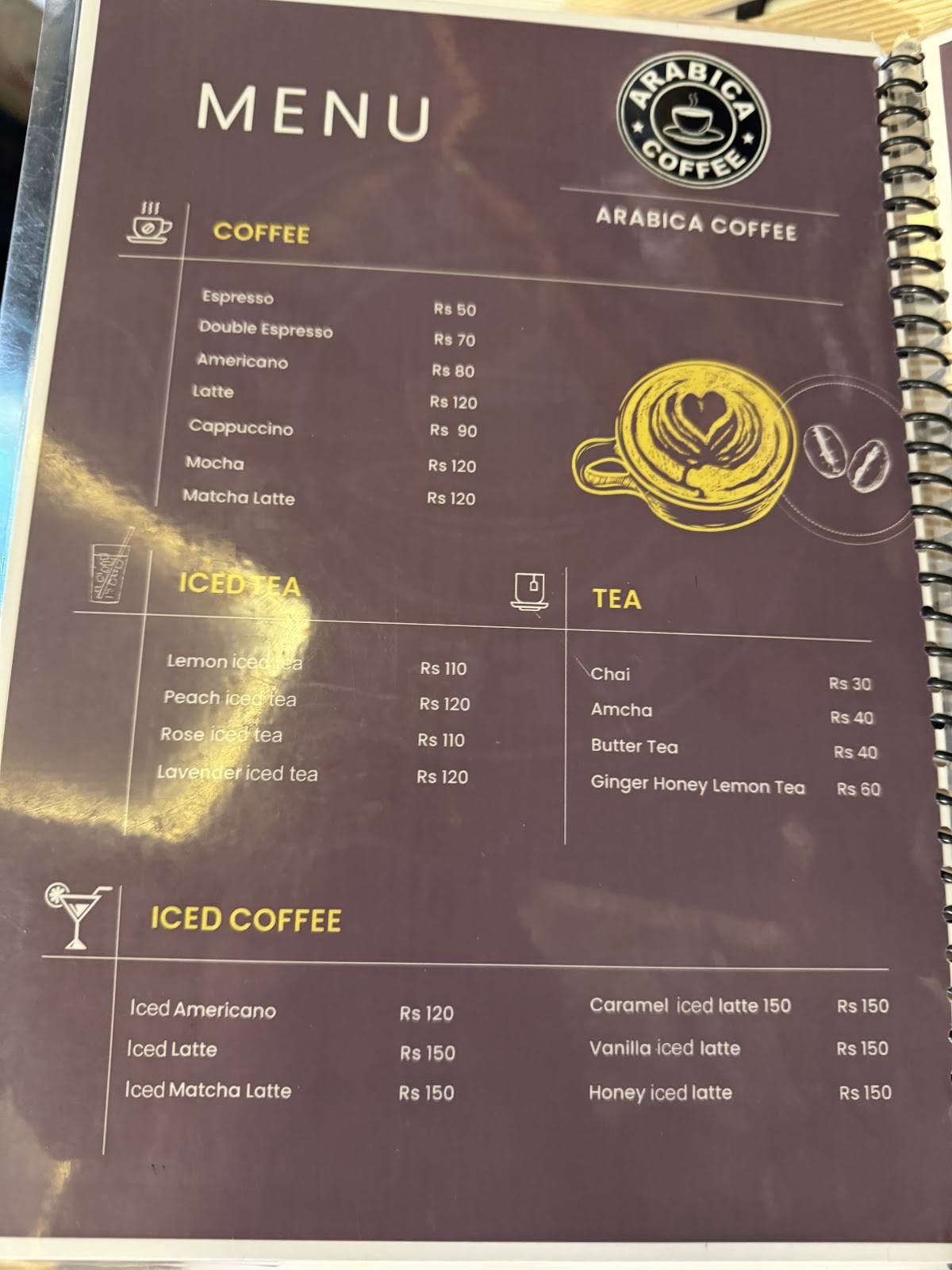 Menu at ARABICA CAFÉ AND BAKERY, Dharamshala
