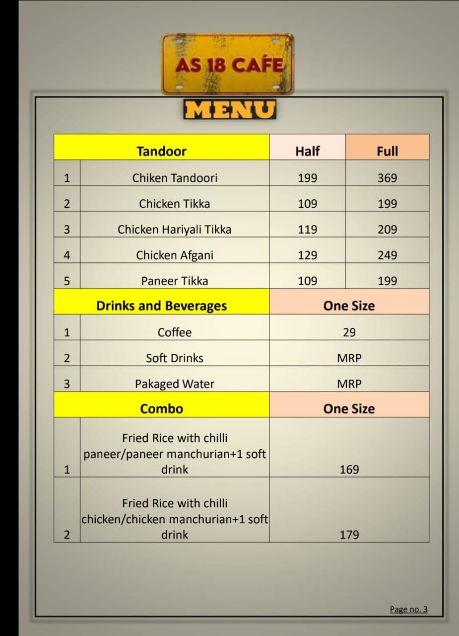 Menu at AS 18 CAFE, Dudhnoi