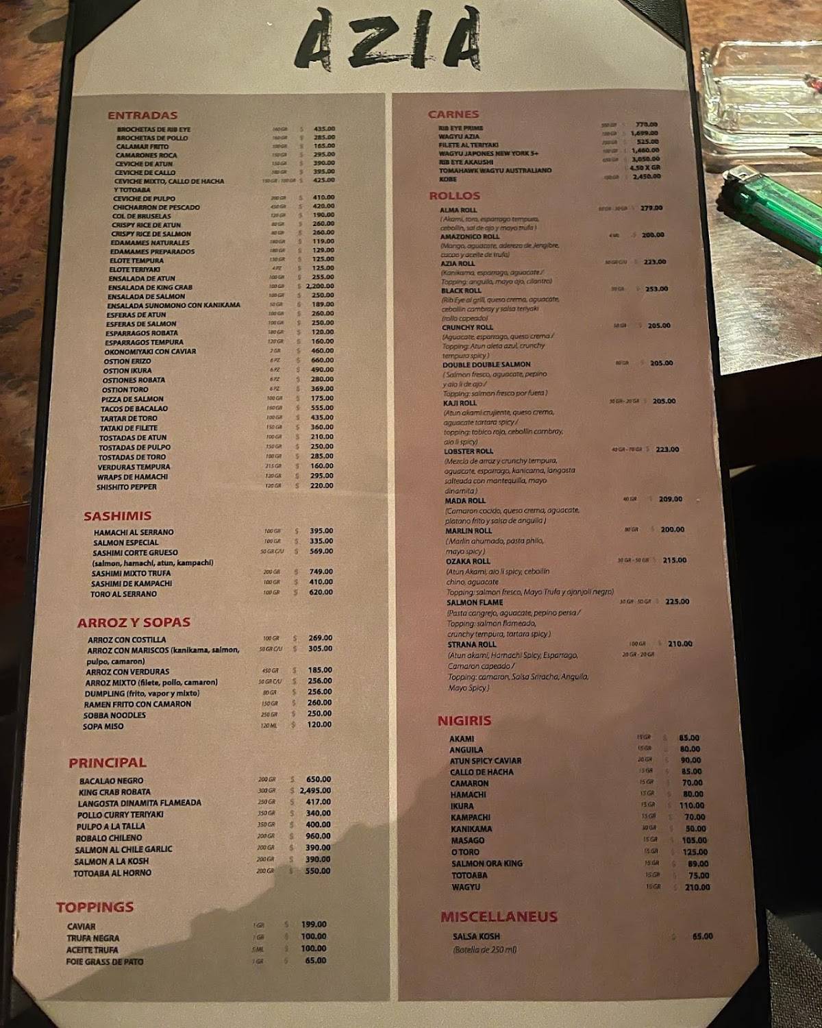 Carta del restaurante AZIA GDL, Guadalajara