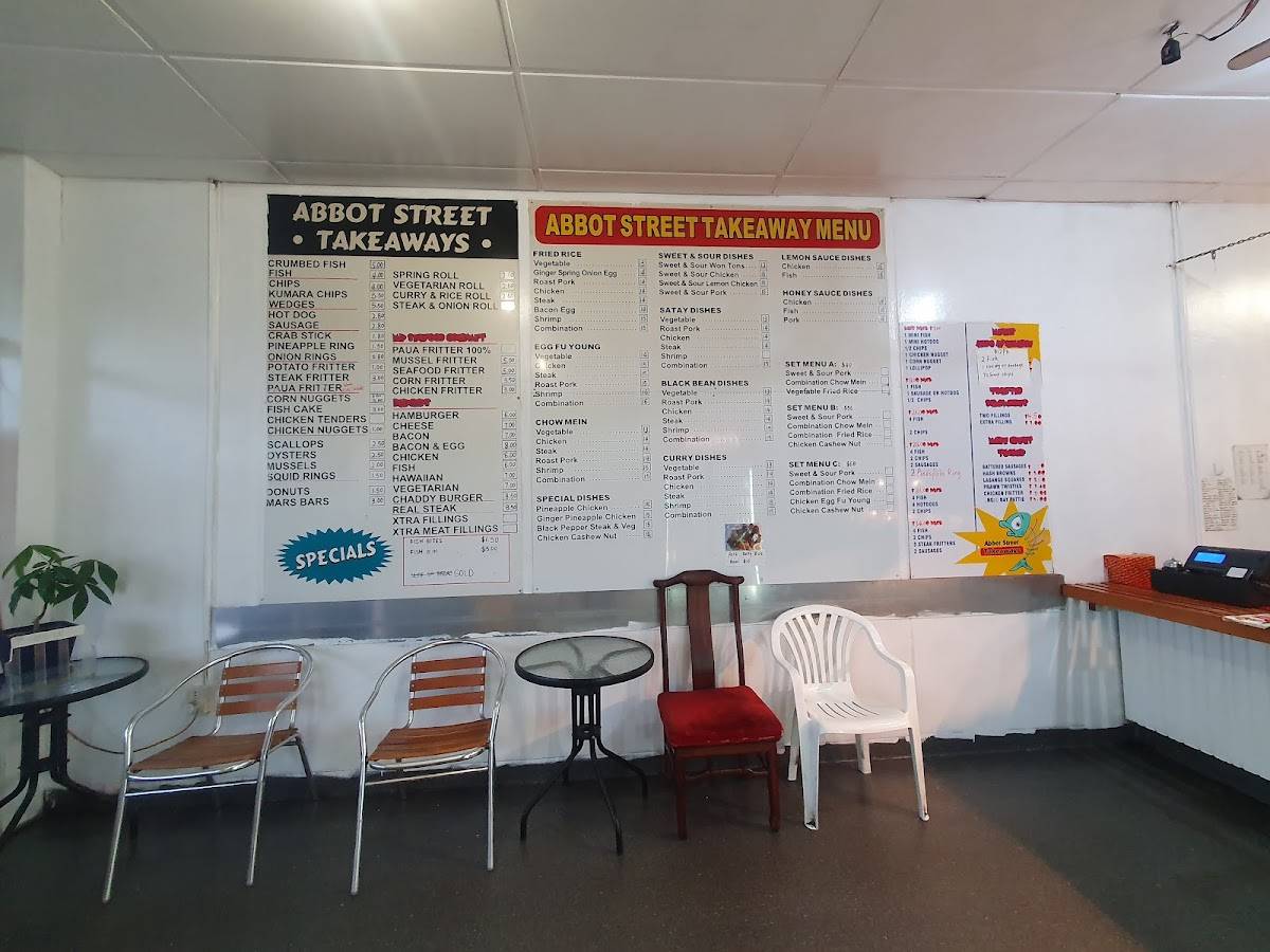 Menu at Abbot Street Takeaways cafe, Whanganui