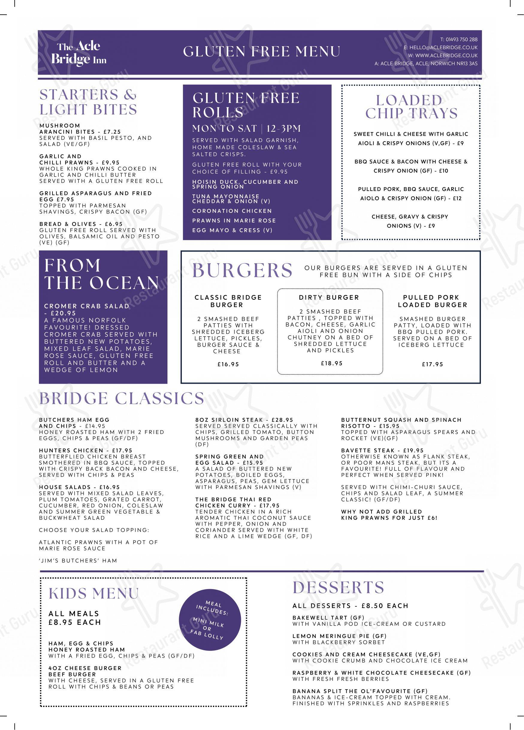 Menu at Acle Bridge Inn pub & bar, Acle