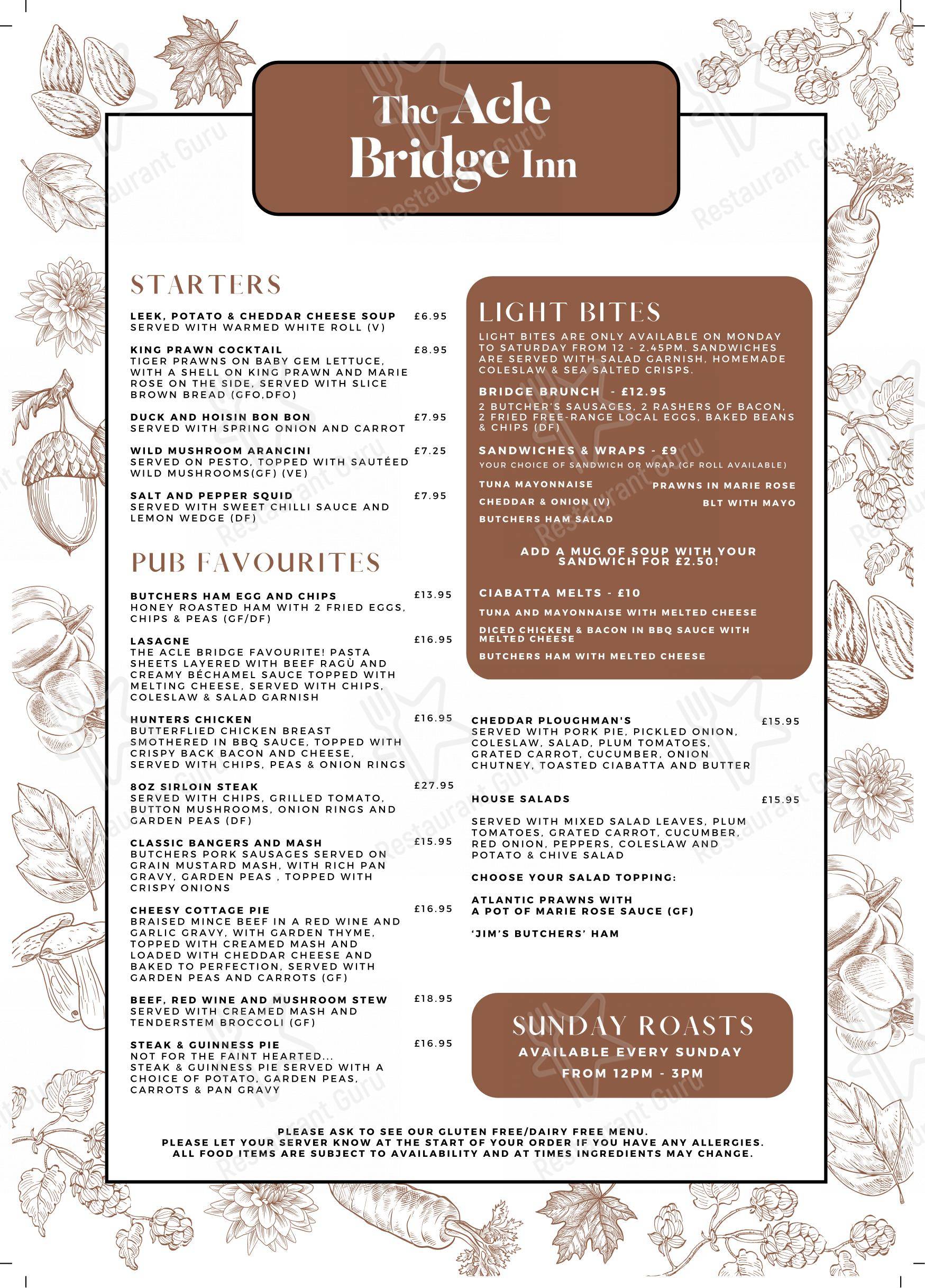 Menu at Acle Bridge Inn pub & bar, Acle
