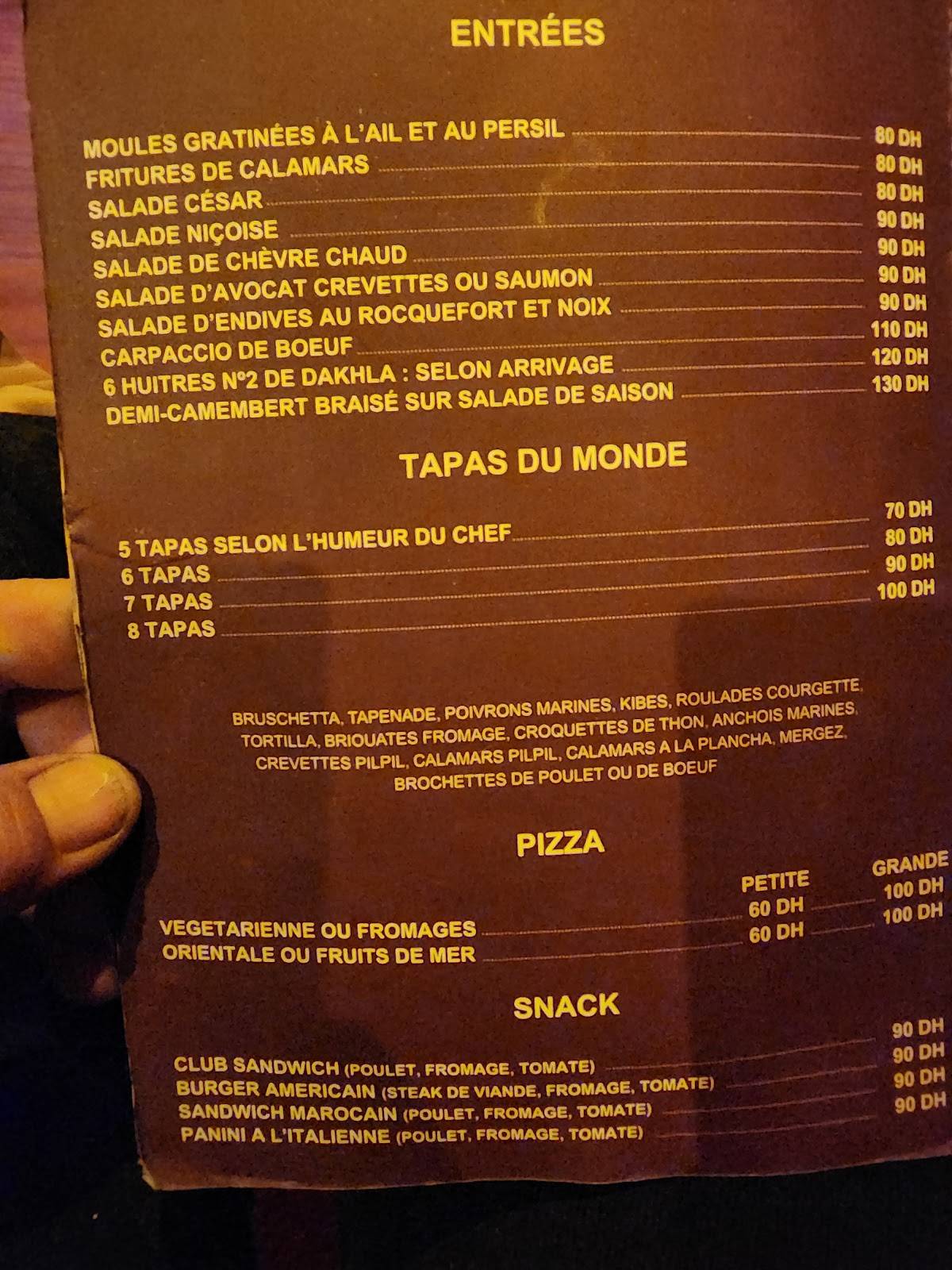 Menu at African Chic pub & bar, Marrakesh