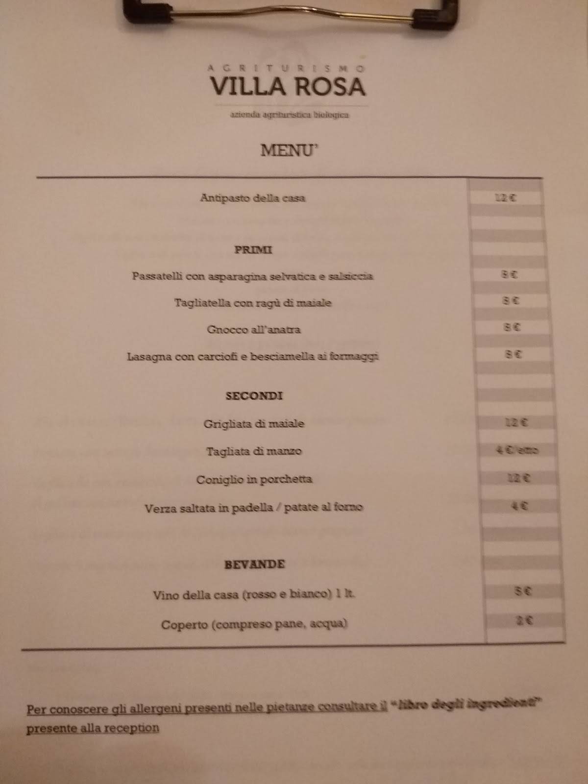 Menu da Agriturismo Biologico "Villa Rosa" ristorante, Italia