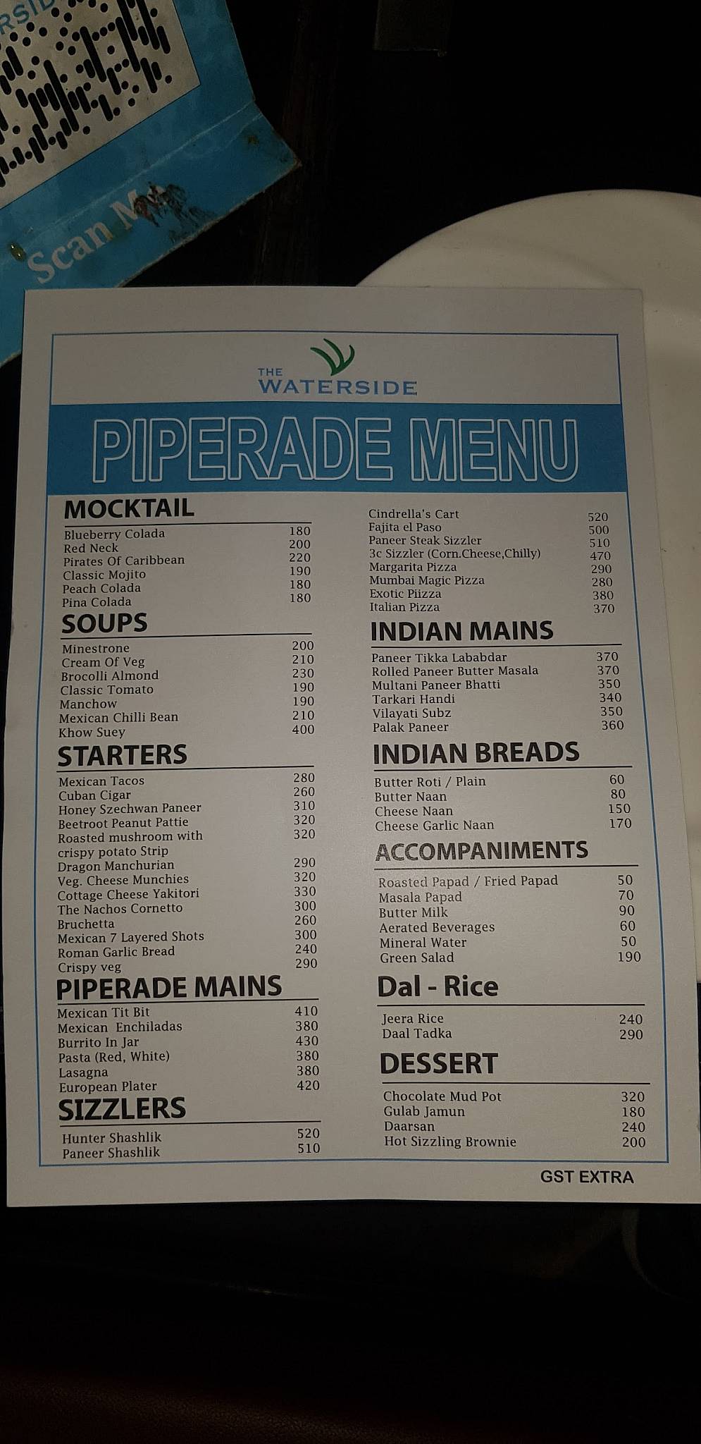 Menu at The Waterside Restaurant, Ahmedabad, NH 8C
