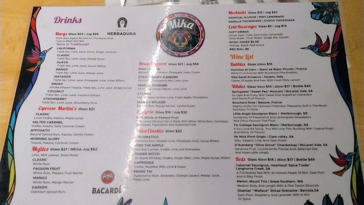 Menu at Mika Airlie Kitchen & Bar, Airlie Beach, shop 13/6 Airlie Esplanade
