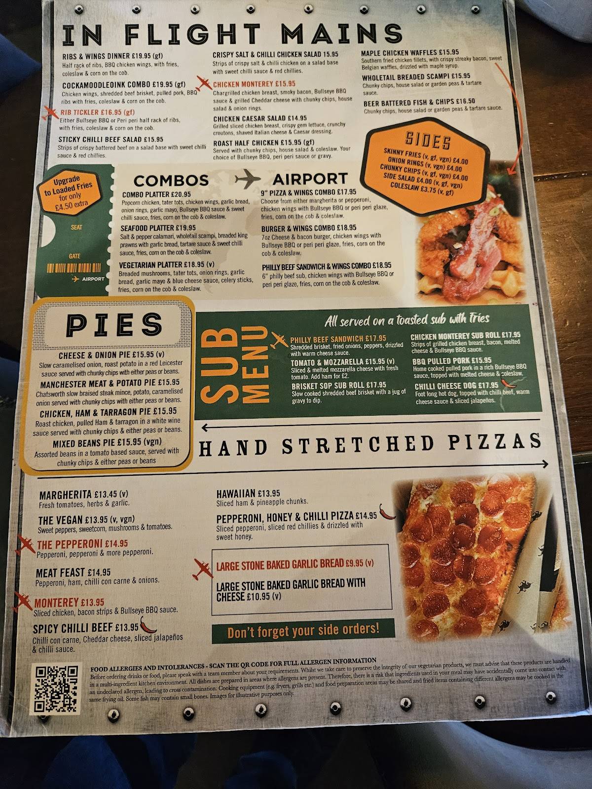 Menu at Airport Pub, Manchester Airport, Ringway