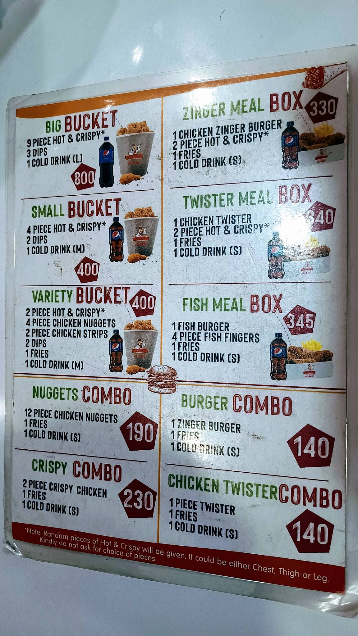 Menu at Al Baik, Mangaluru