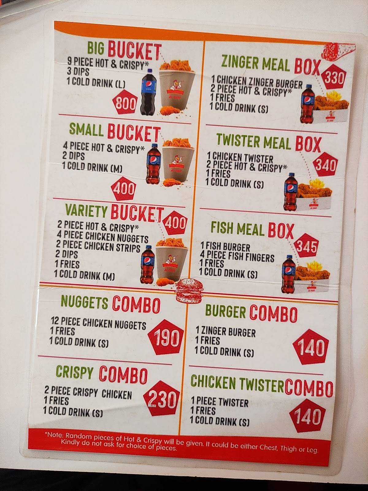 Menu at Al Baik, Mangaluru