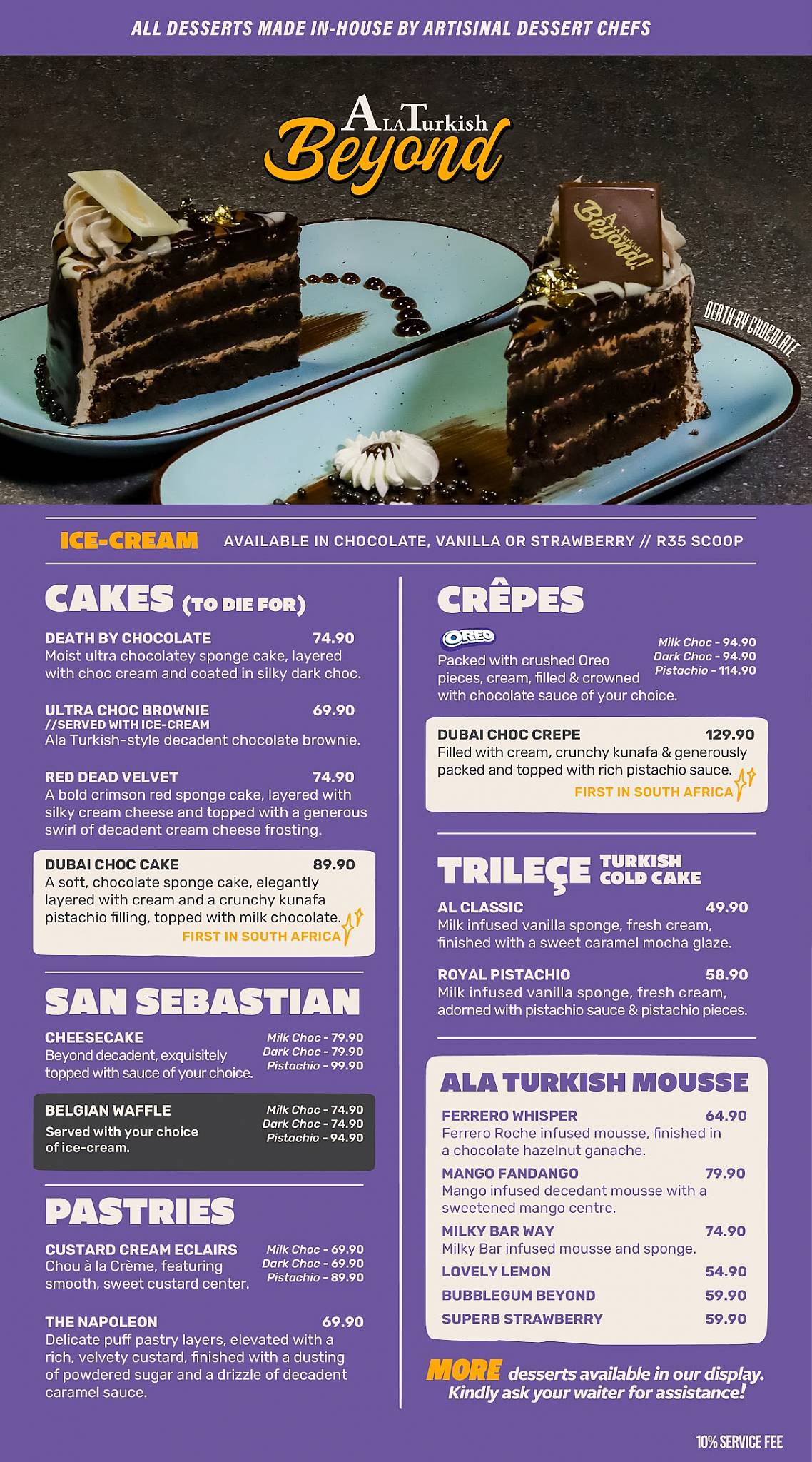 Menu at Ala Turkish Restaurant, Cape Town