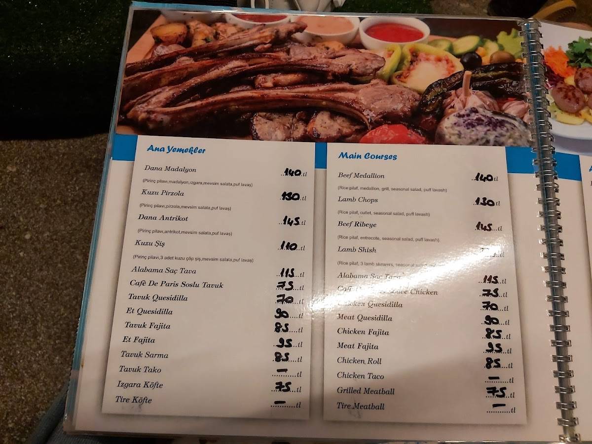 Menu at Alabama Beach & Restaurant, Antalya