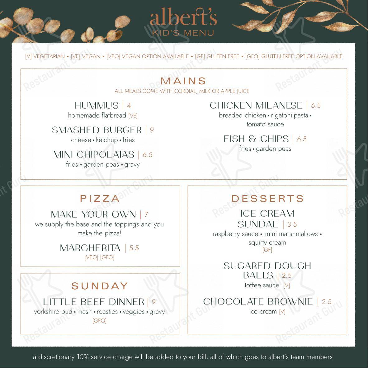 Menu at Albert's Worsley pub & bar, Manchester, A580