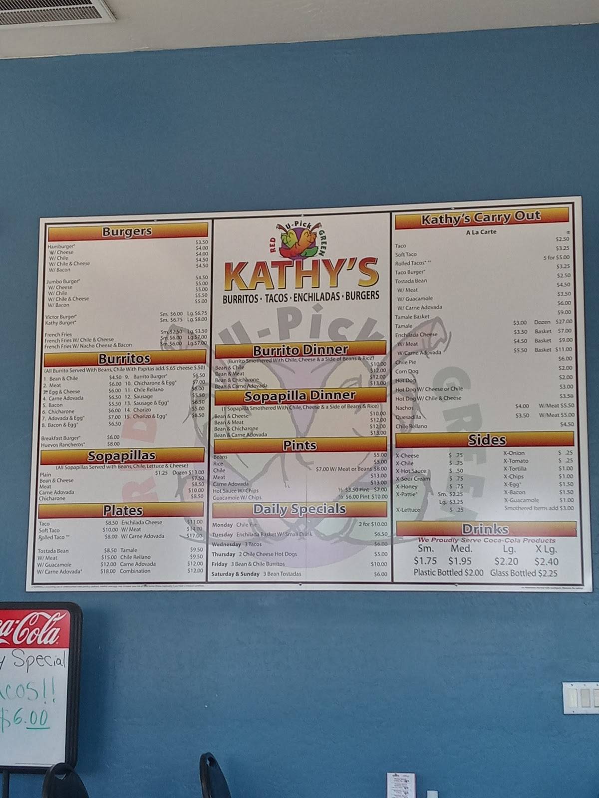 Menu at Kathy's Carry Out restaurant, Albuquerque