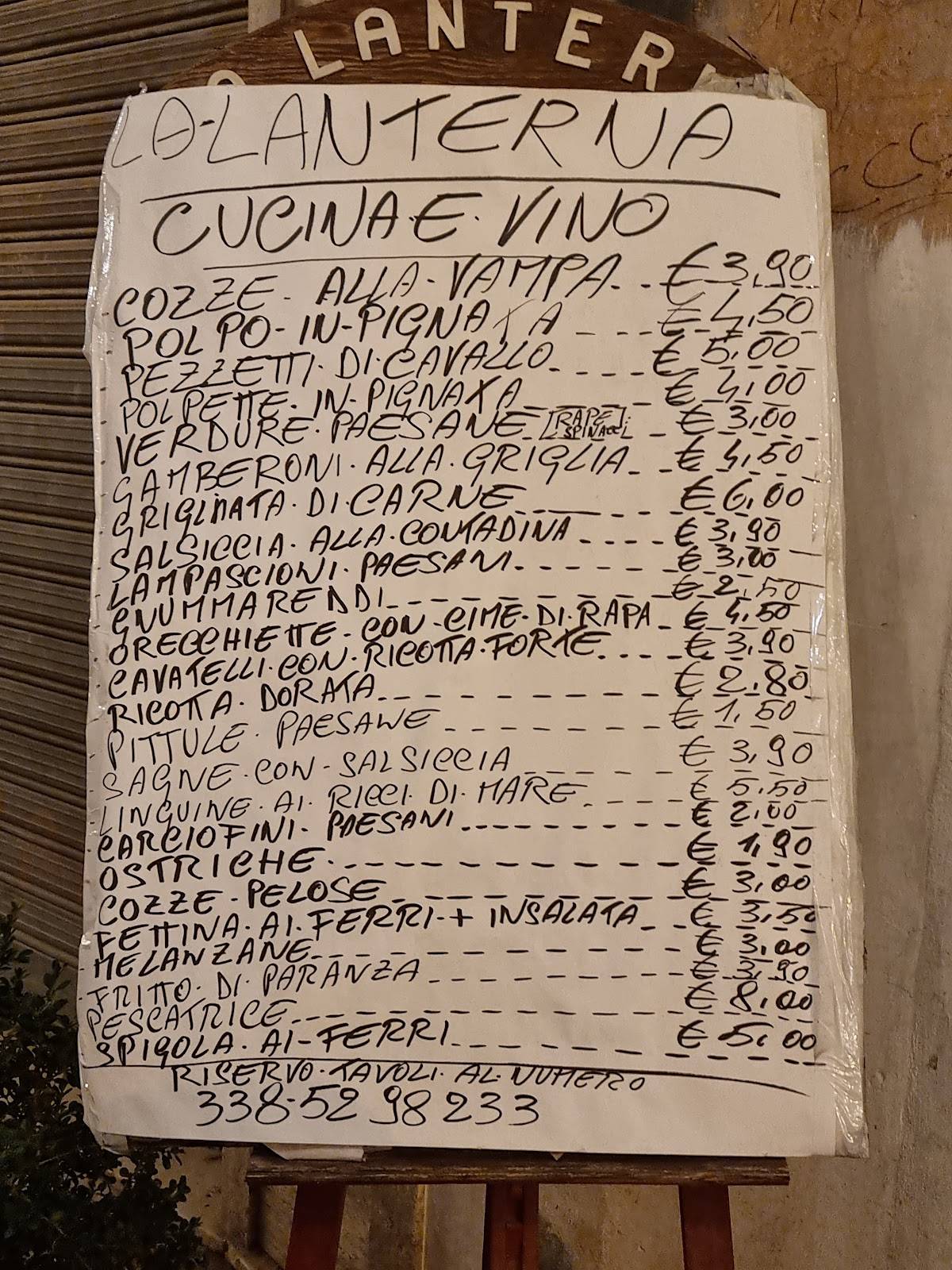 Menu da La Lanterna ristorante, Alessano