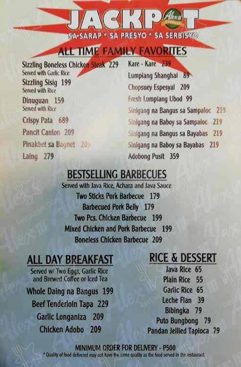 Menu at Alex Iii Express restaurant, Marikina, Ayala Malls Marikina Heights