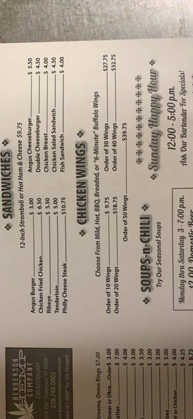 Menu at Algonquins Bar and Grill, Henderson, 213 KY-2084