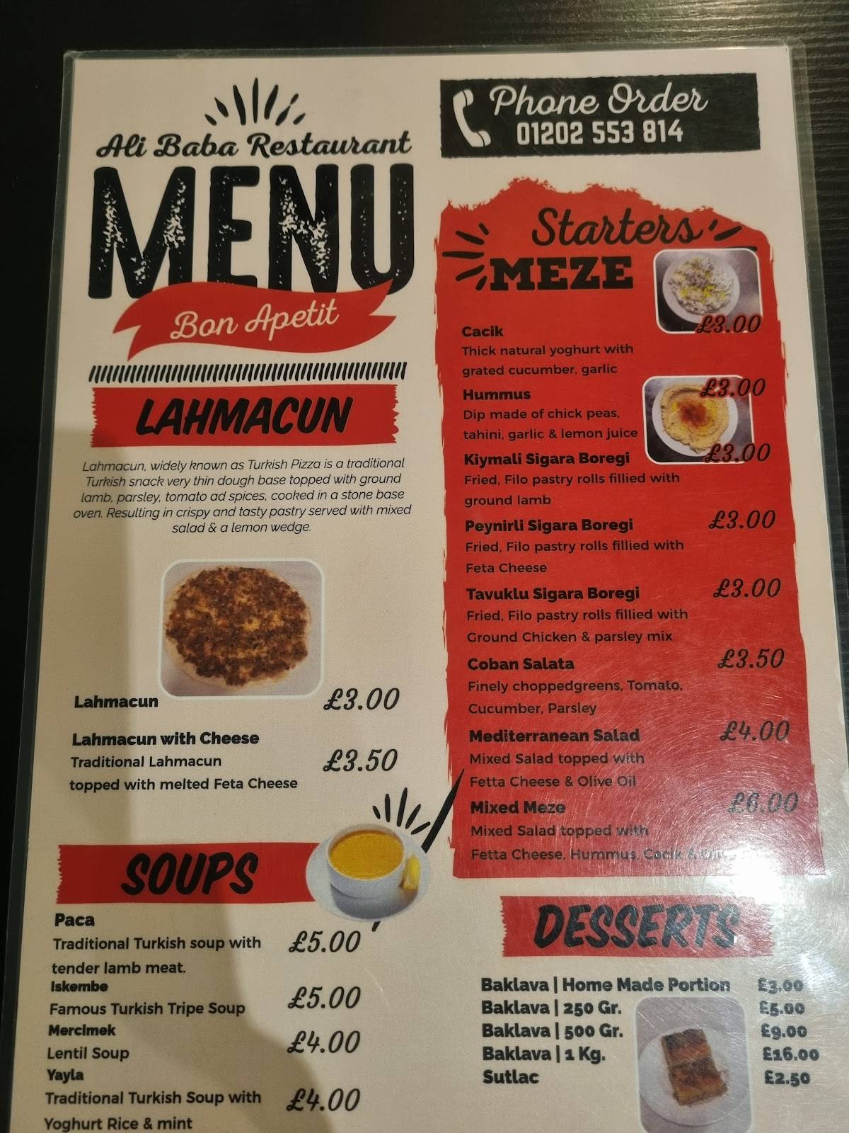 Menu at Ali Baba restaurant, Bournemouth, 62 Charminster Rd