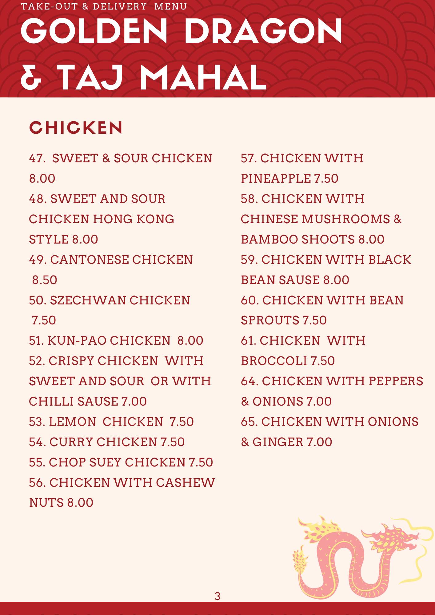 Menu at Golden Dragon Taj Mahal Indian And Chinese Restaurant, Alikanas