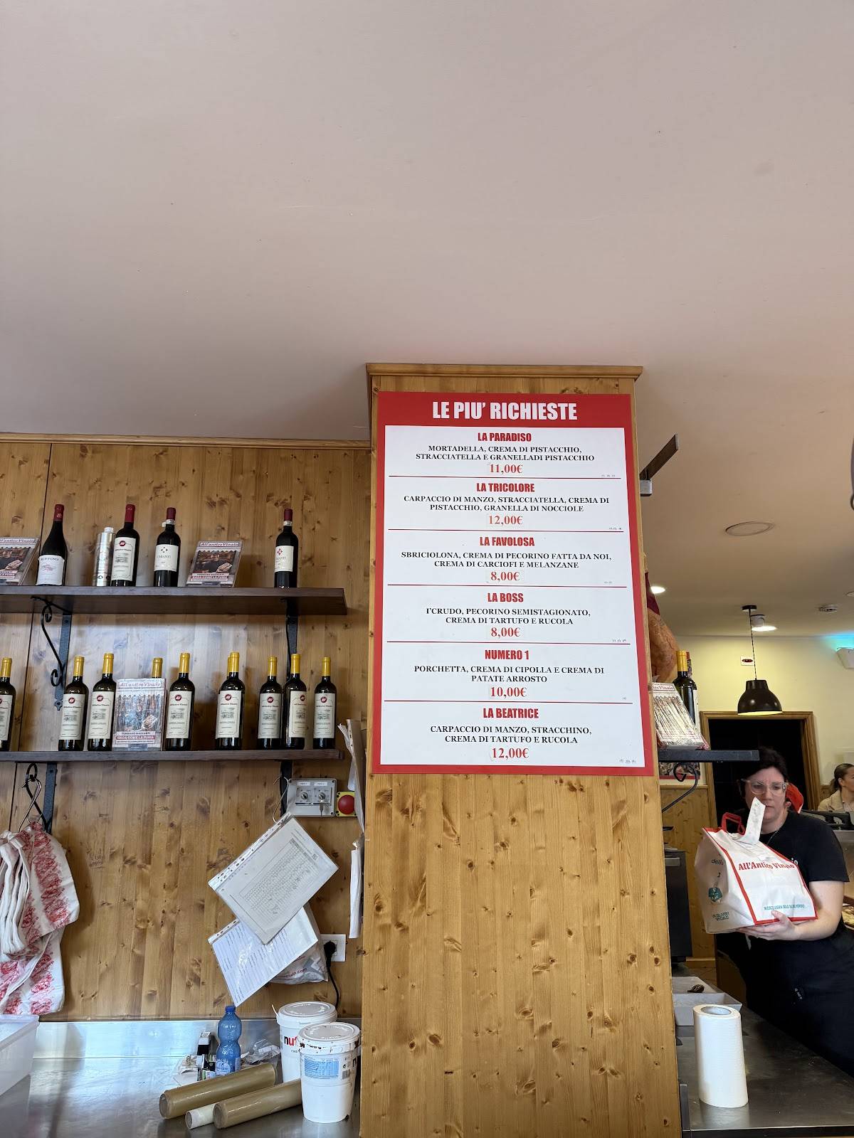 Menu au All’Antico Vinaio restaurant, Milan
