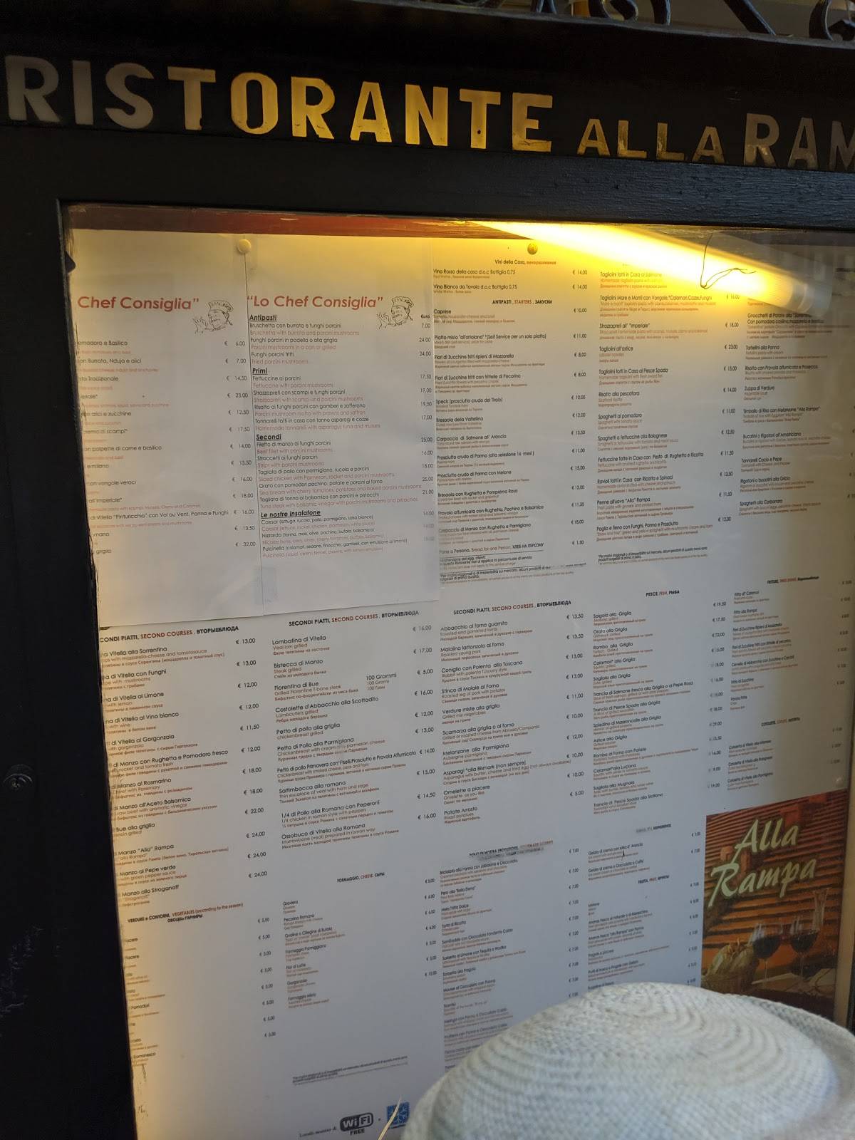 Carta del restaurante Alla Rampa, Roma, Piazza Mignanelli