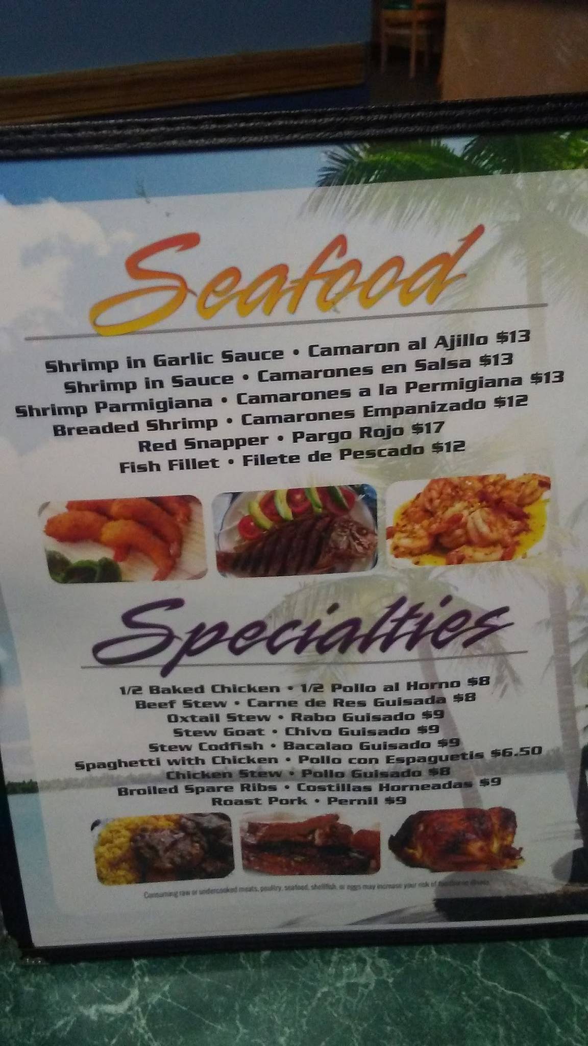 Menu at Punta Cana Restaurant, Allentown