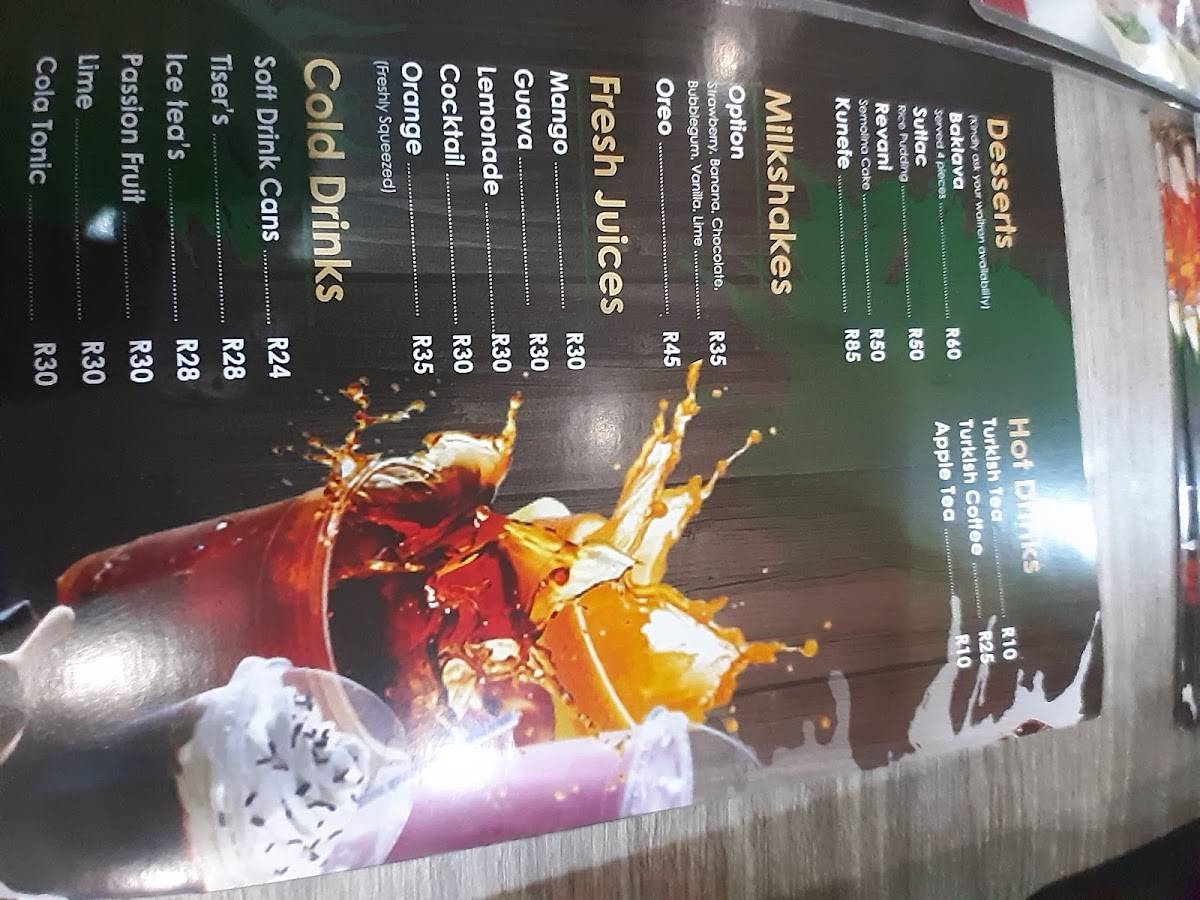 Menu at Almostafa Shawarma restaurant, Bloemfontein