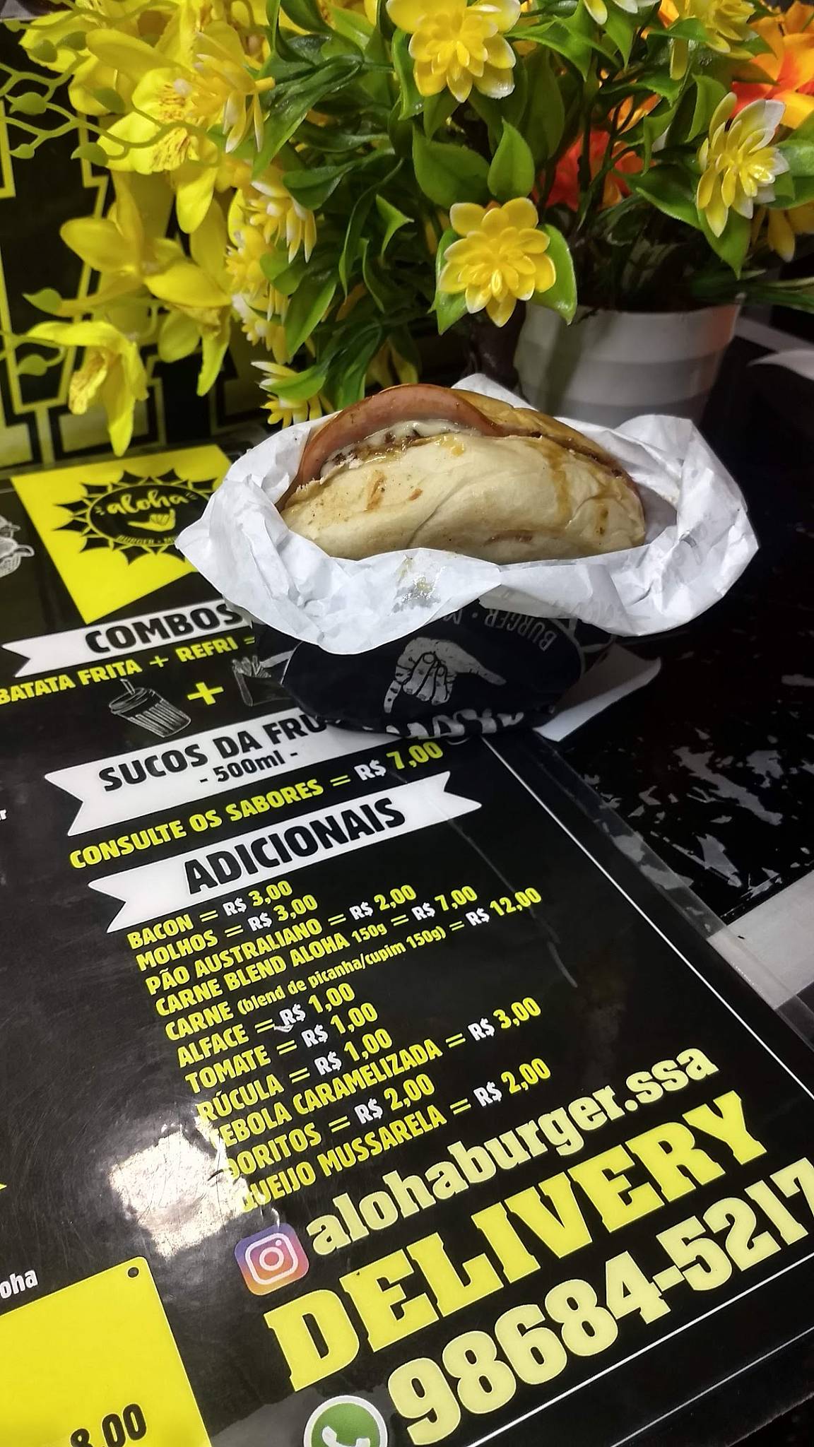 Carta del restaurante Aloha Burger, Salvador del Bahia