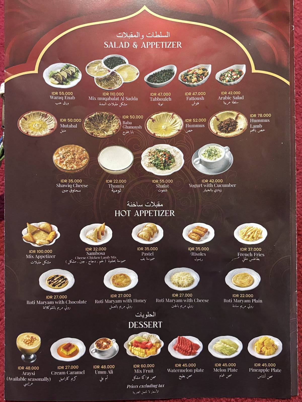 Carta de Alsadda Restaurant, Yakarta