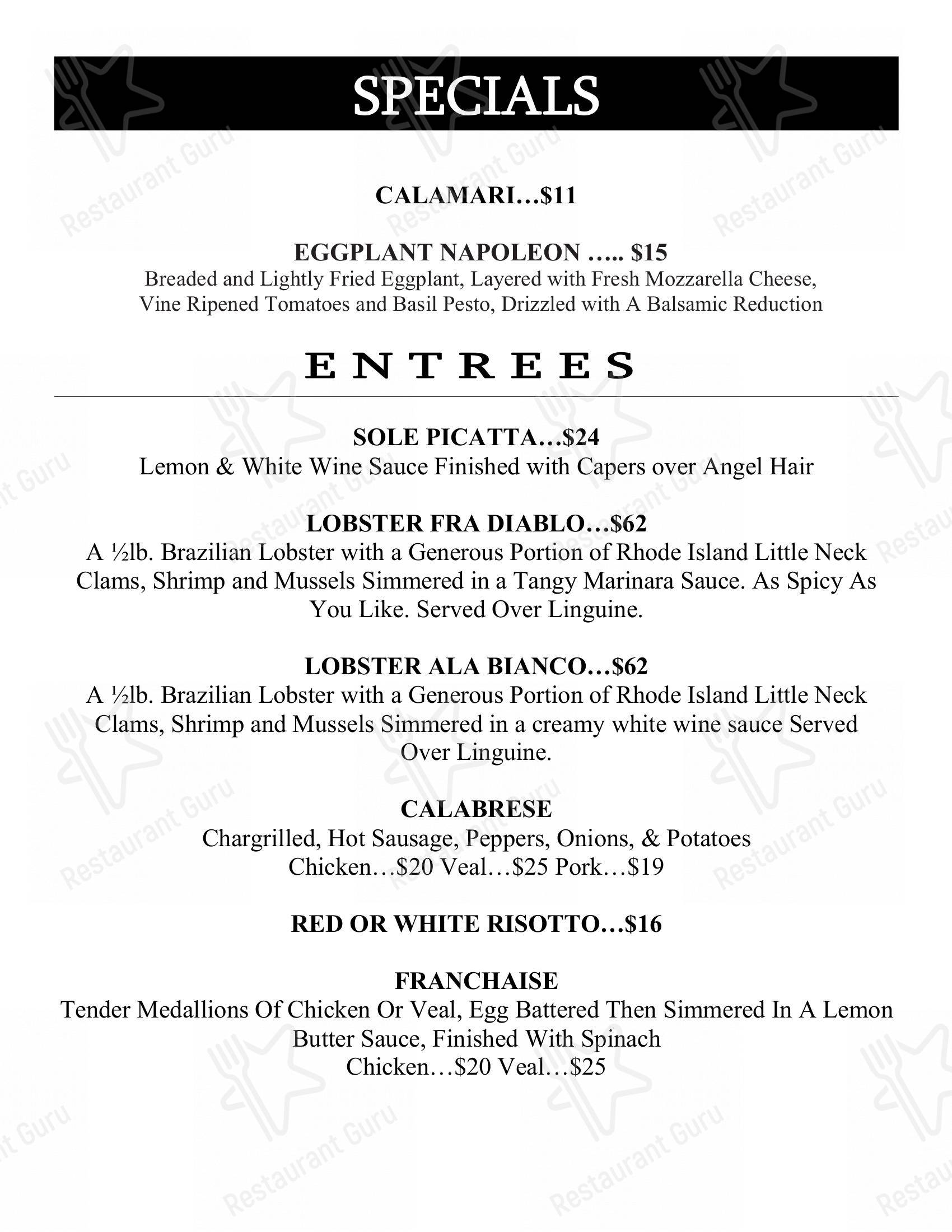 Menu at Amadeo's restaurant, Moosic