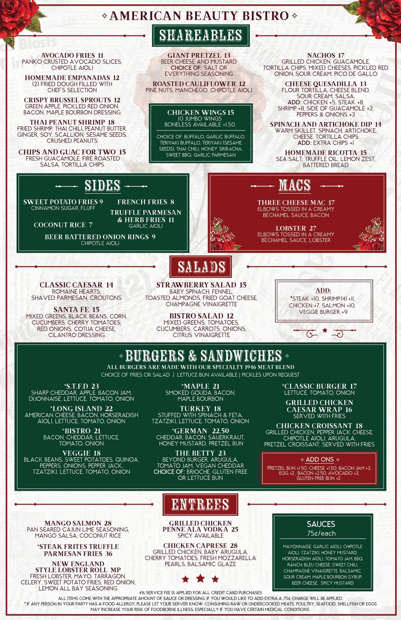 Menu at American Beauty Bistro pub & bar, Massapequa