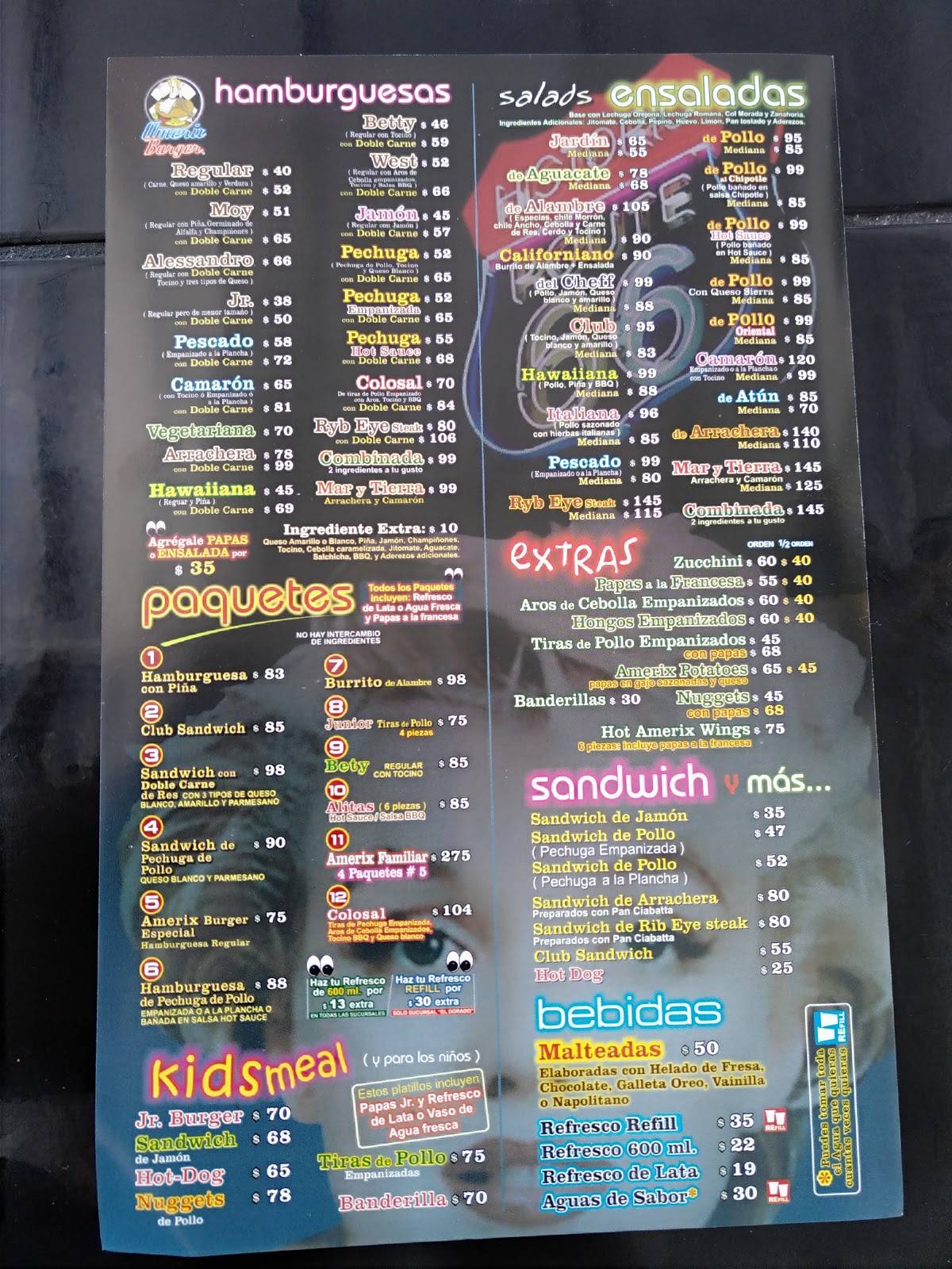 Carta del restaurante Amerix Burger Municipio Libre, Aguascalientes, Av ...