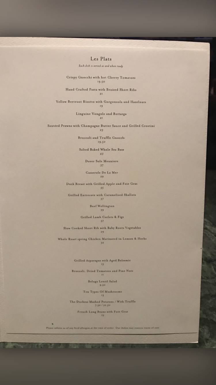 Menu at THE DUCHESS, Amsterdam