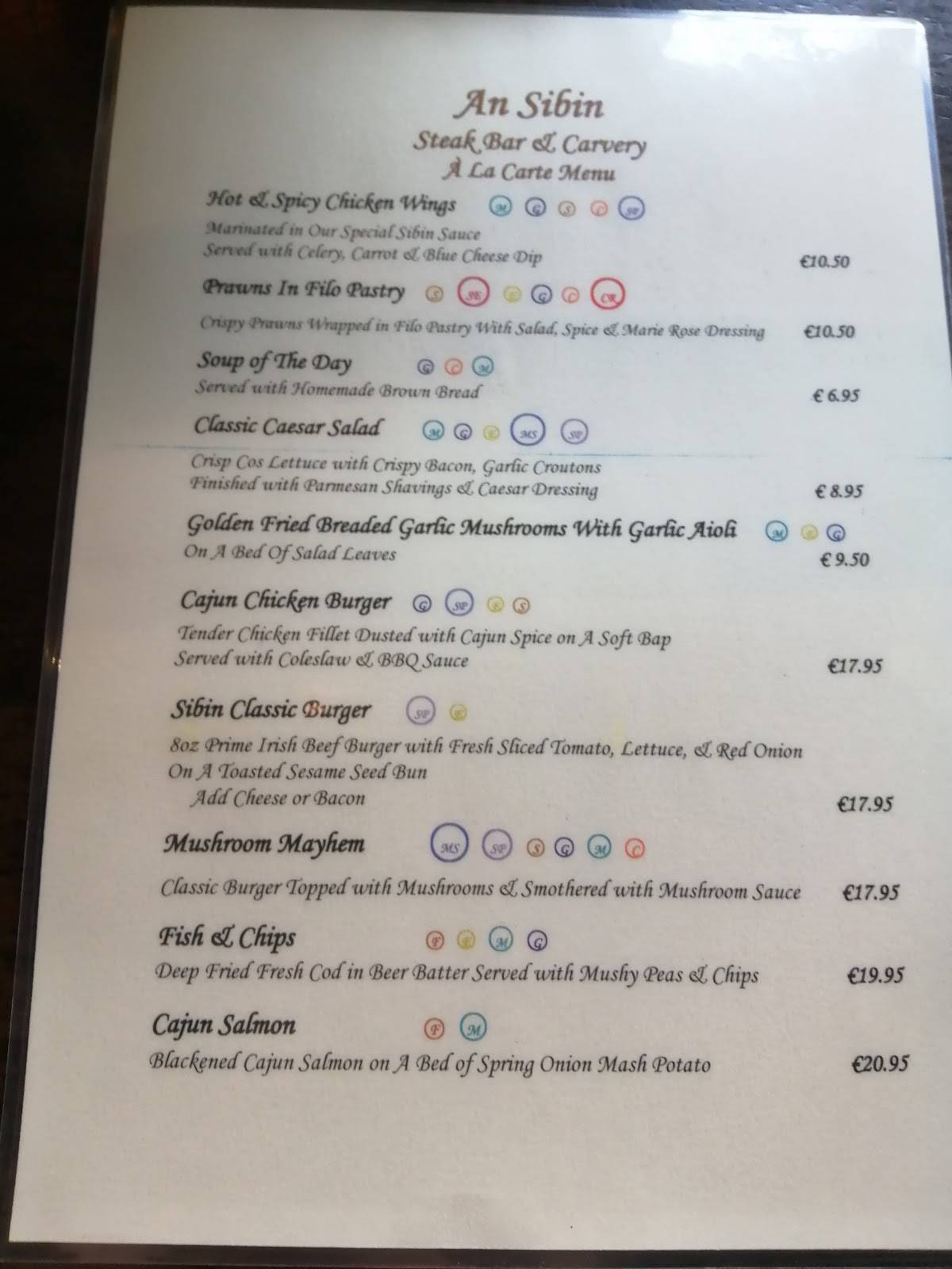 Menu at An Sibin pub & bar, Dunshaughlin, Main St
